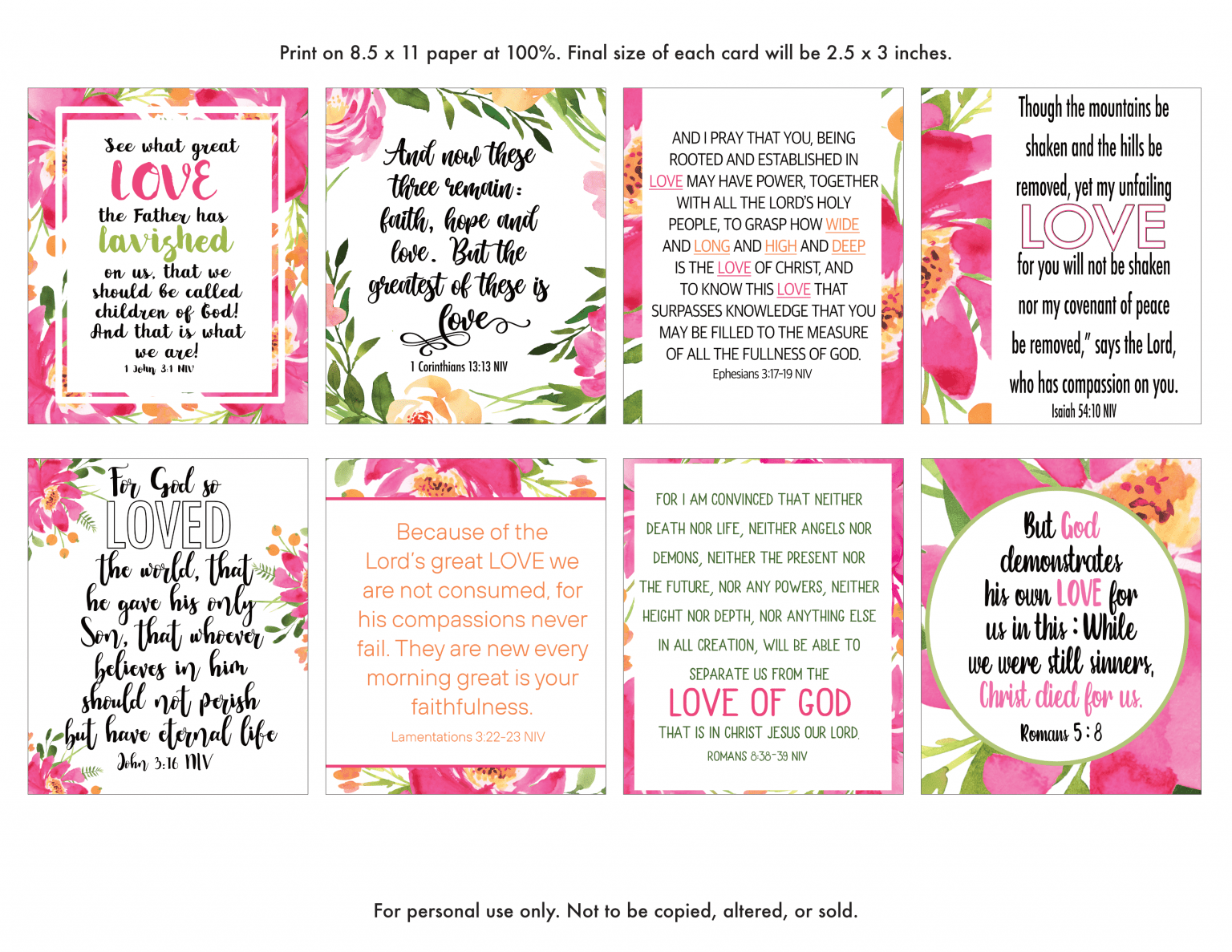 Free printable Scripture cards about love (pdf download) - The Faith Space