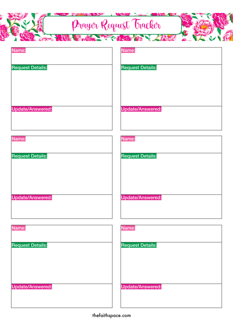 Free prayer list templates (printable pdf downloads) - The Faith Space