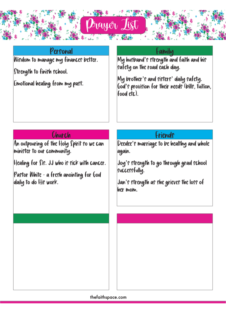 Free prayer list templates (printable pdf downloads) - The Faith Space